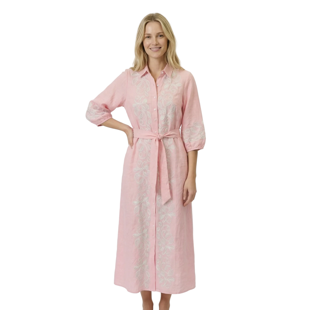 Helen Dress: Embroidered Linen Maxi Dress for Women | Charleston Shoe Co.
