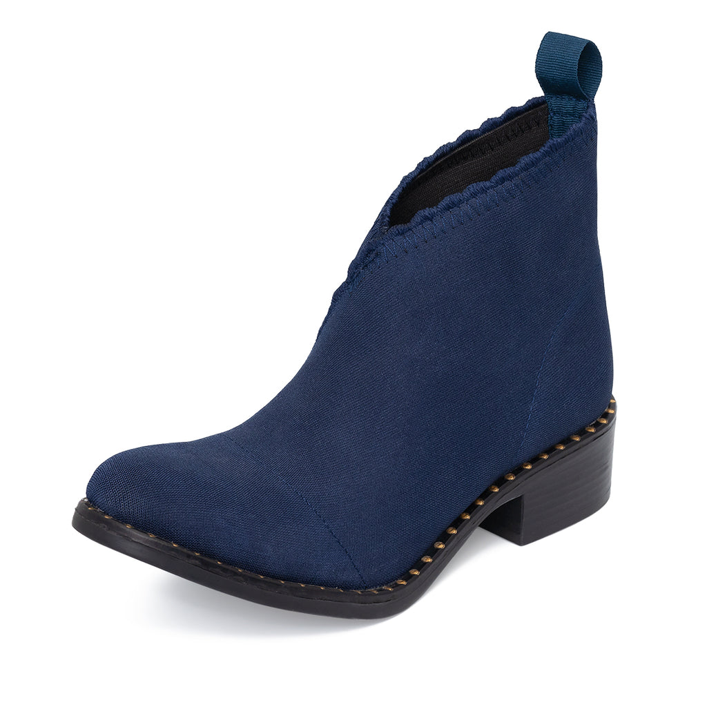Slip On Ankle Boots - Front V Cut Stretch Fabric Ankle Boots