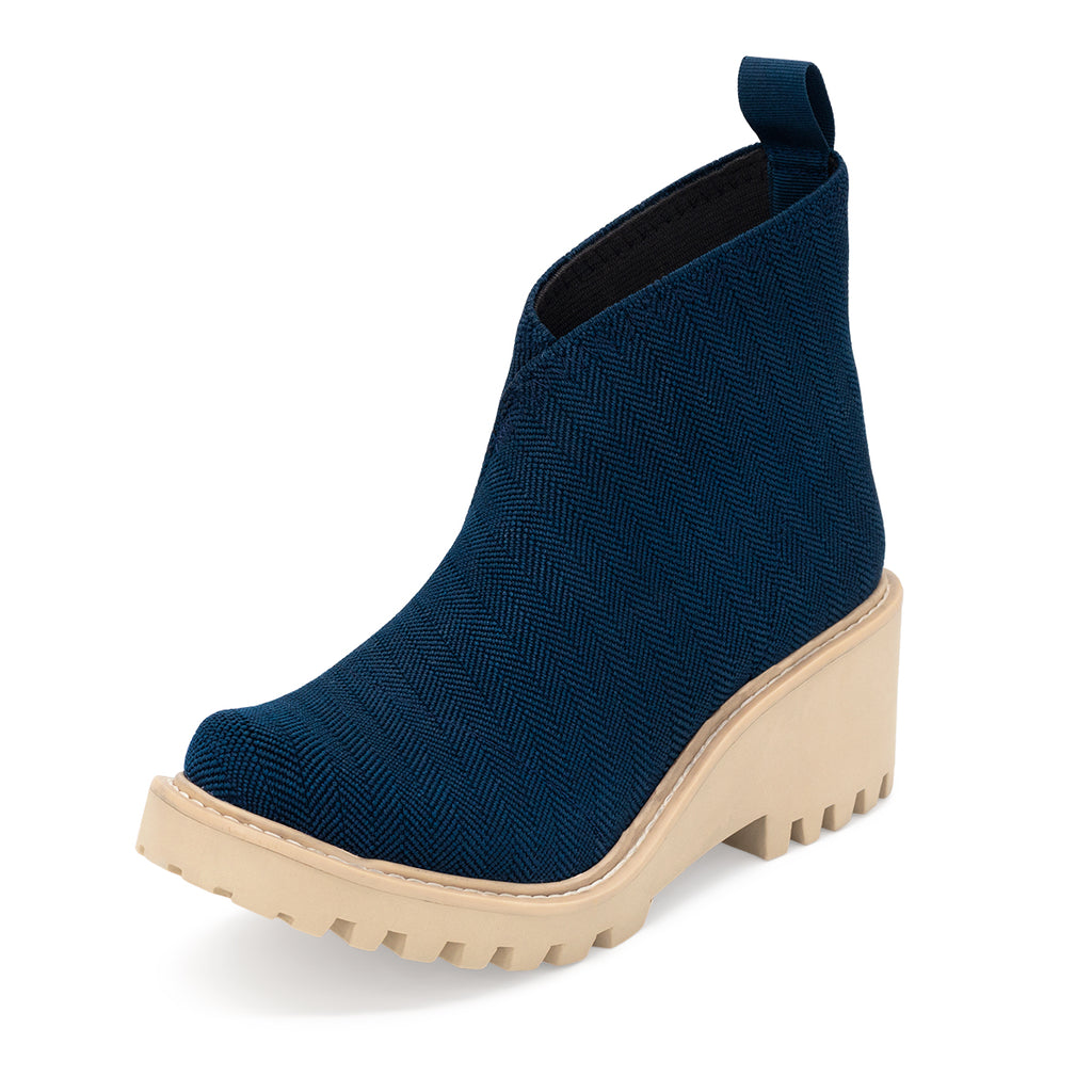 Lug Sole Wedge Booties - Front V Cut Ankle Boots Lug Sole